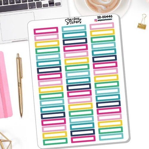 Colorful Double Line Outline Box Planner Stickers Emily - Etsy