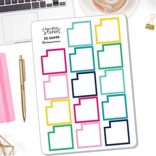 Colorful Double Line Outline Box Planner Stickers Emily - Etsy