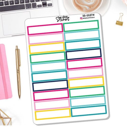 Colorful Double Line Outline Box Planner Stickers Emily - Etsy