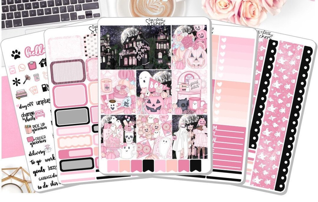 NEW! - Halloween Weekly Sticker Kit - Pink Pumpkin - Halloween Stickers ...