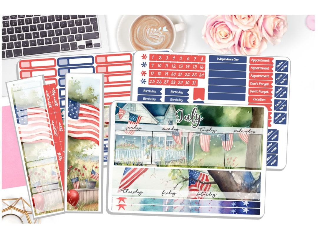NEW! Monthly July Sticker Kit -vintage July 4th - July Monthly Kit ...