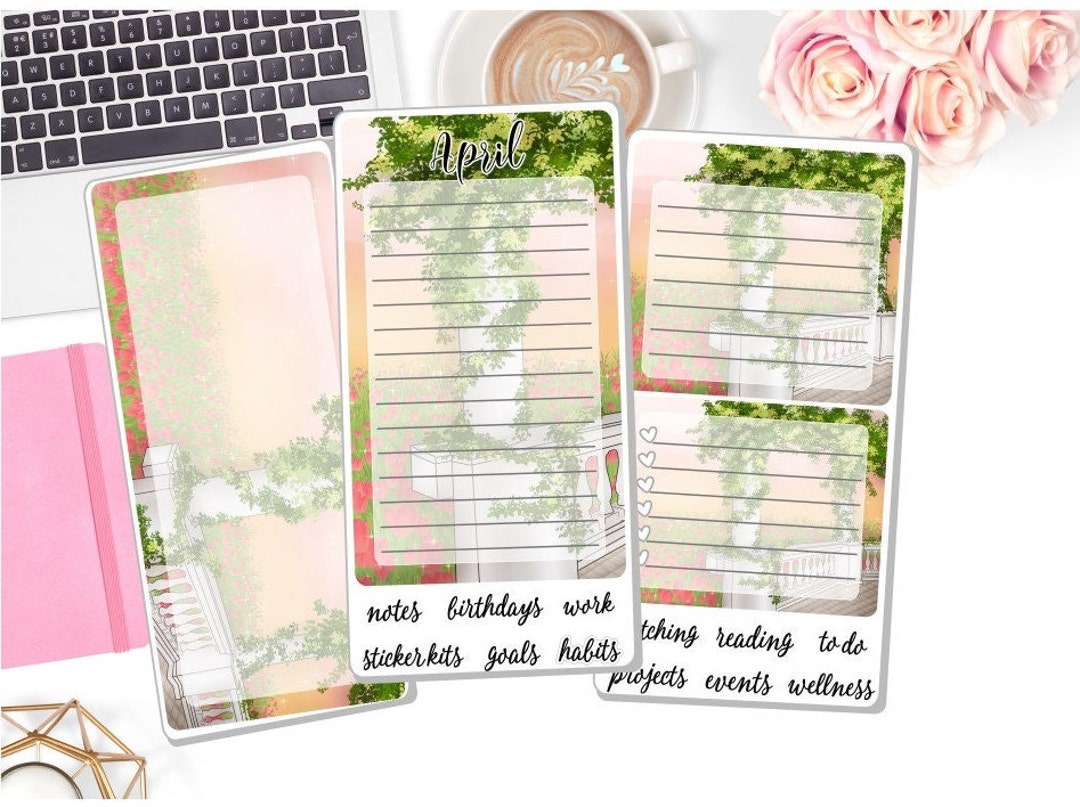 New April Notes Page Sticker Kit Pink Spring Monthly Dashboard Planner ...