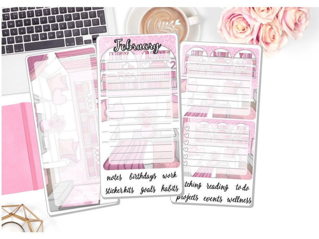 New February Notes Page Sticker Kit Valentines Day XOXO Monthly ...