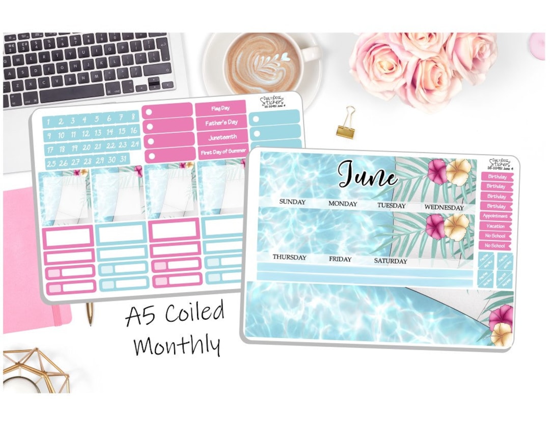 NEW! - A5 Monthly Coiled June Sticker Kit - Floral Poolside - June A5 ...