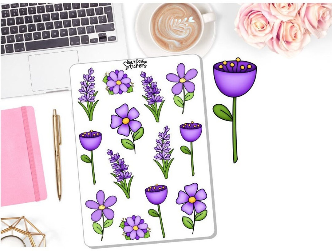 NEW! Purple Jumbo Clipart Stickers - Flower Stickers - Journaling ...