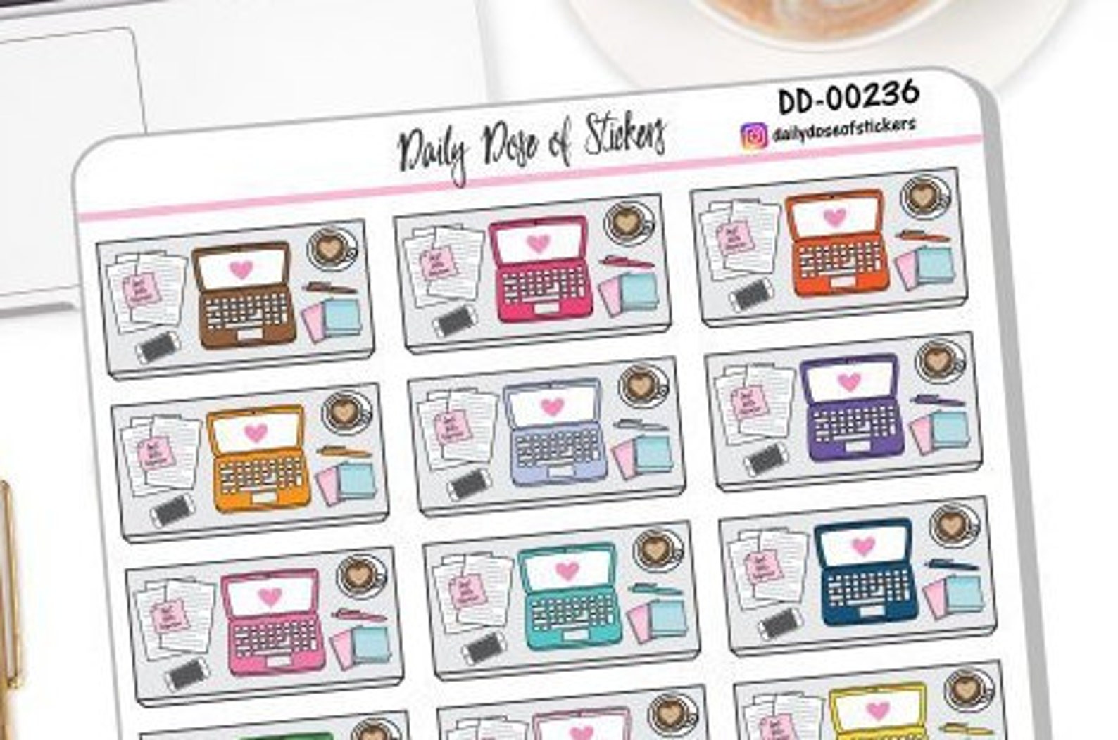 Desk with Computer Flat Lay Stickers Planner Stickers | Etsy
