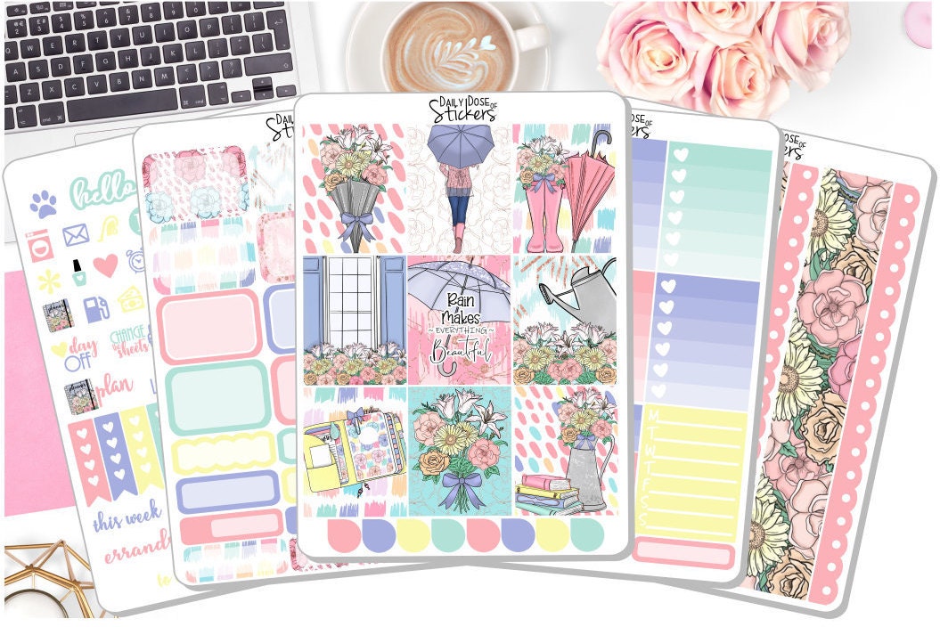 NEW Floral Sticker Kit Rain Makes Everything Beautiful | Etsy