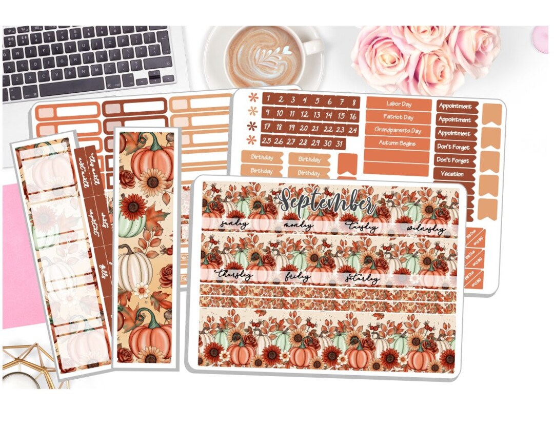 NEW! - Monthly September Sticker Kit - Pumpkin Floral - Monthly Kit ...