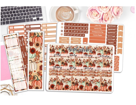 NEW Monthly September Sticker Kit Pumpkin Floral - Etsy