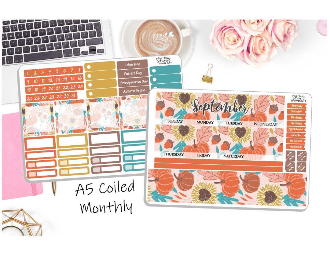 NEW! - A5 Monthly Coiled September Sticker Kit - Hello Pumpkin - Fall ...