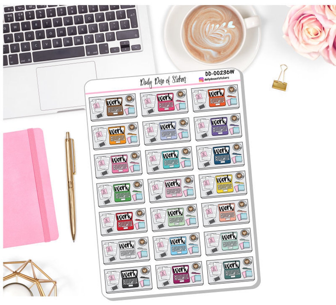 Desk with Computer Flat Lay Stickers Planner Stickers | Etsy
