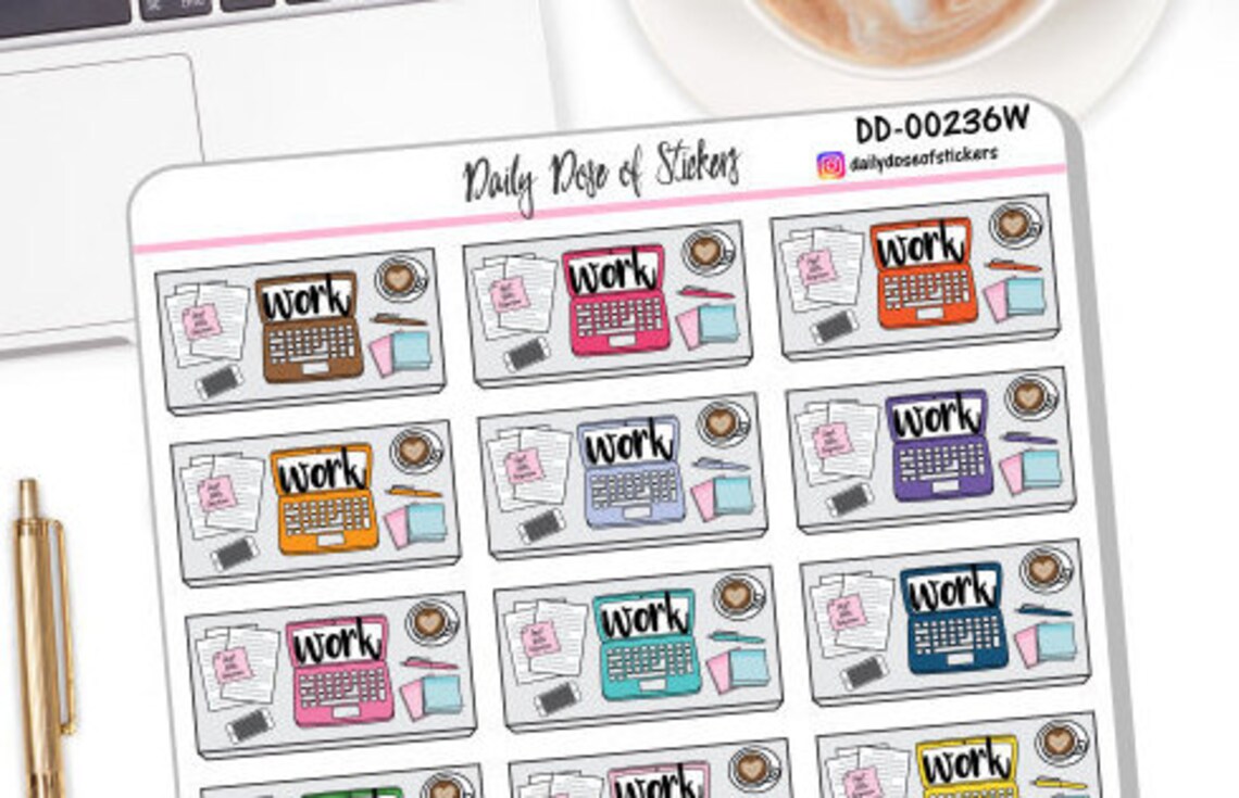 Desk With Computer Flat Lay Stickers Planner Stickers - Etsy