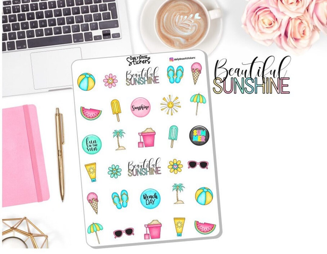 NEW! Summer Decor Clipart Set - Summer Stickers - Beautiful Sunshine ...
