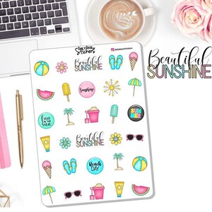 NEW! Summer Decor Clipart Set - Summer Stickers - Beautiful Sunshine ...
