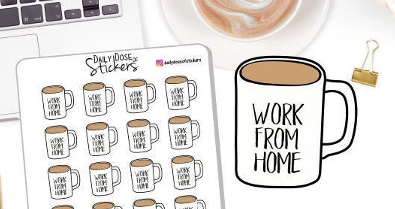 Work From Home Coffee Mug Stickers Planner Stickers DD-00690 - Etsy