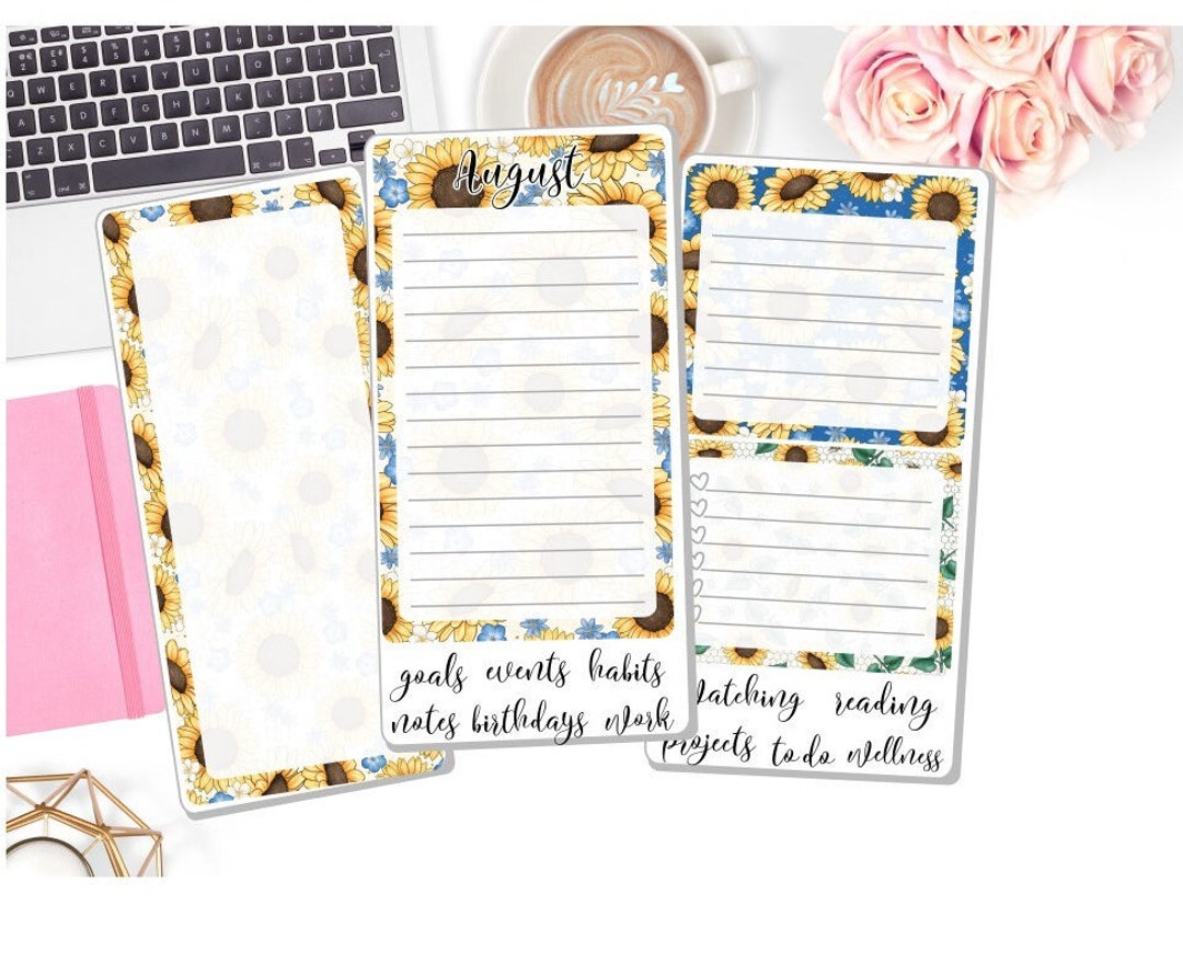 New August Notes Page Sticker Kit Sunflowers Monthly Dashboard Planner ...