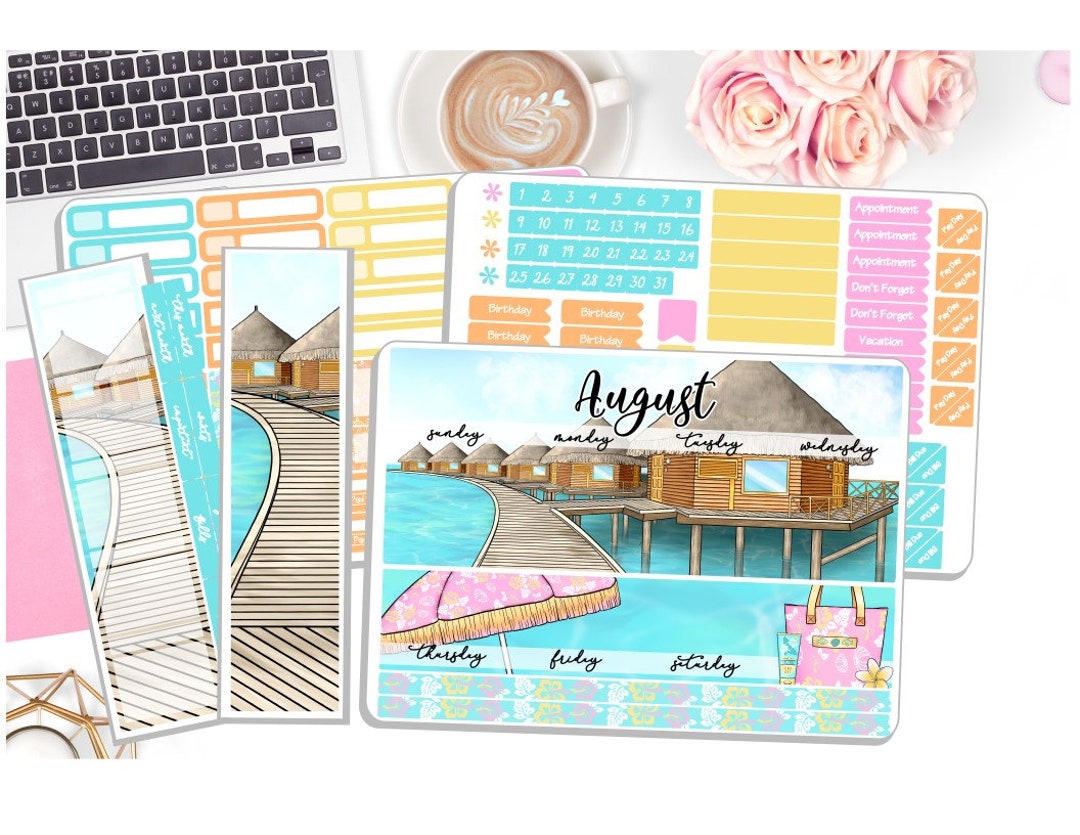 NEW! Monthly August Sticker Kit -tropical Paradise -august Monthly Kit ...