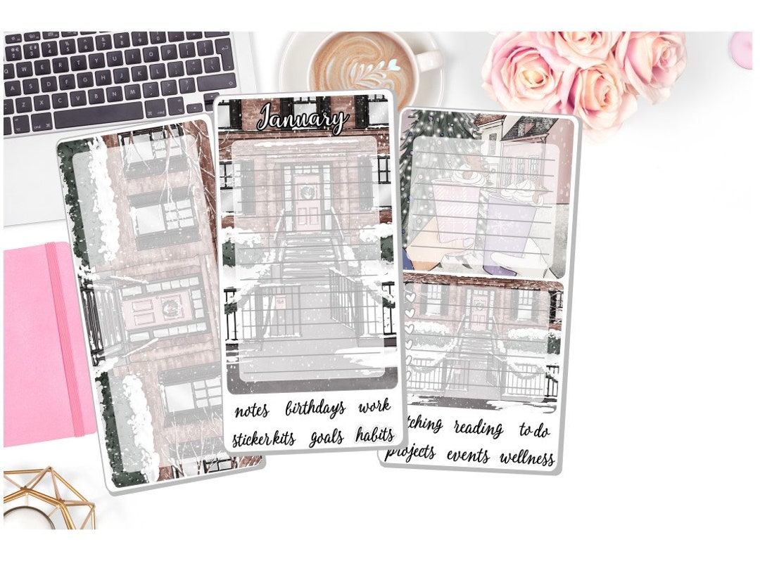 New January Notes Page Sticker Kit Winter House Monthly Dashboard ...