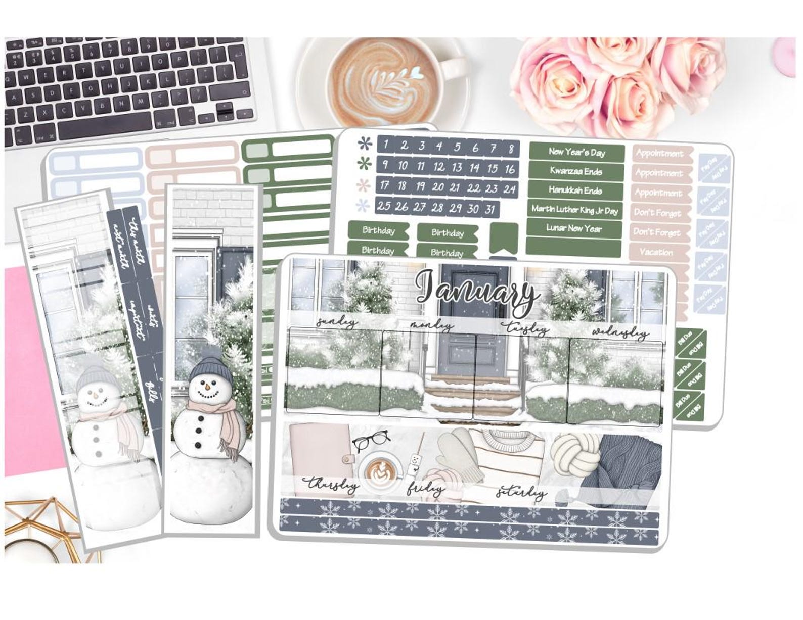NEW! Monthly January Sticker Kit - First Snow - January Monthly Kit ...