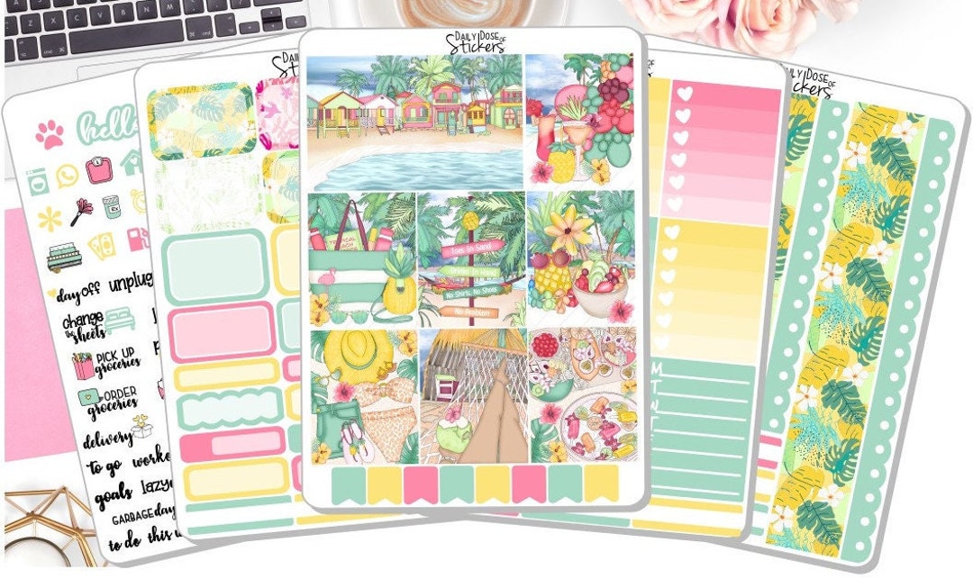 NEW! - Weekly Sticker Kit - Tropical Getaway - Summer Stickers - Beach ...