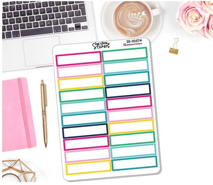Colorful Double Line Outline Box Planner Stickers Emily - Etsy