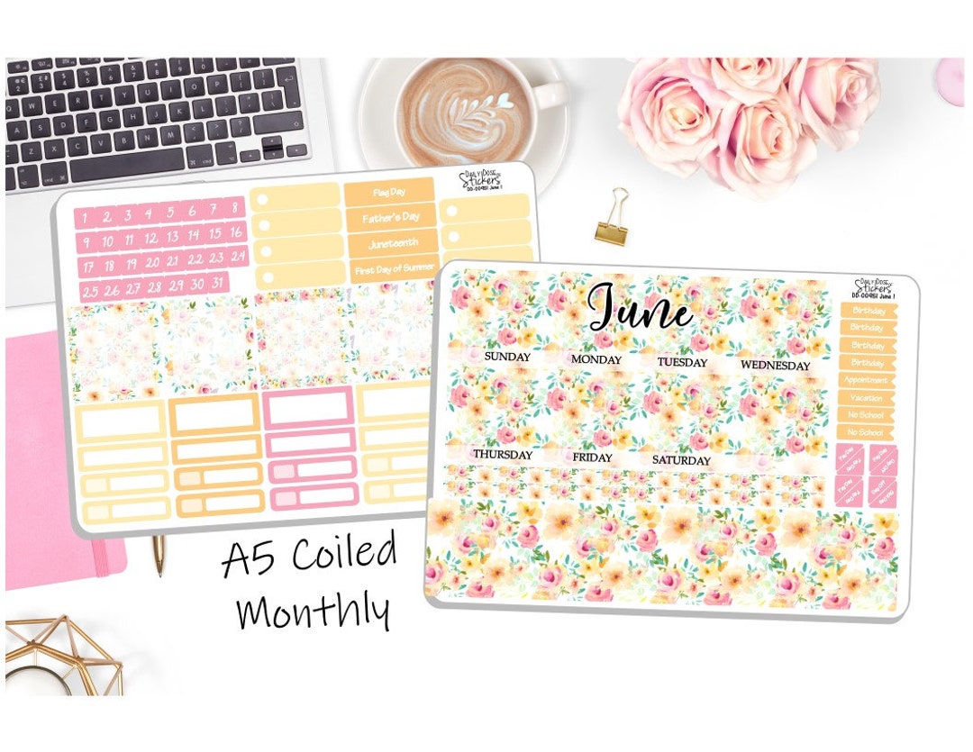 NEW! - A5 Monthly Coiled June Sticker Kit - Summer Floral - June A5 ...