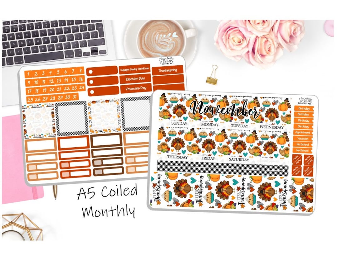 NEW! - A5 Monthly Coiled November Sticker Kit - Happy Thanksgiving ...