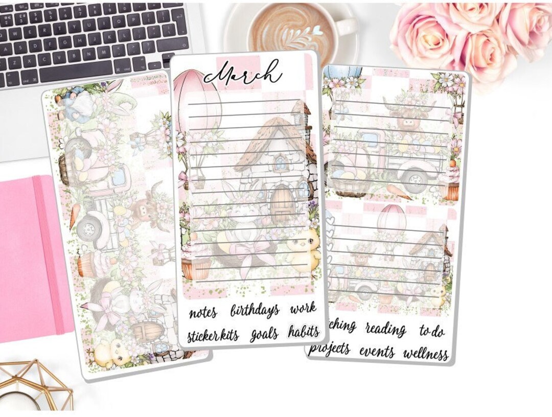 New March Notes Page Sticker Kit Sugar Bunny Monthly Dashboard Planner ...