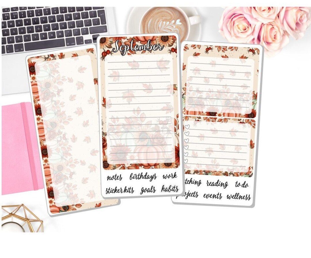 New September Notes Page Sticker Kit Fall Notes Pumpkin Floral Monthly ...