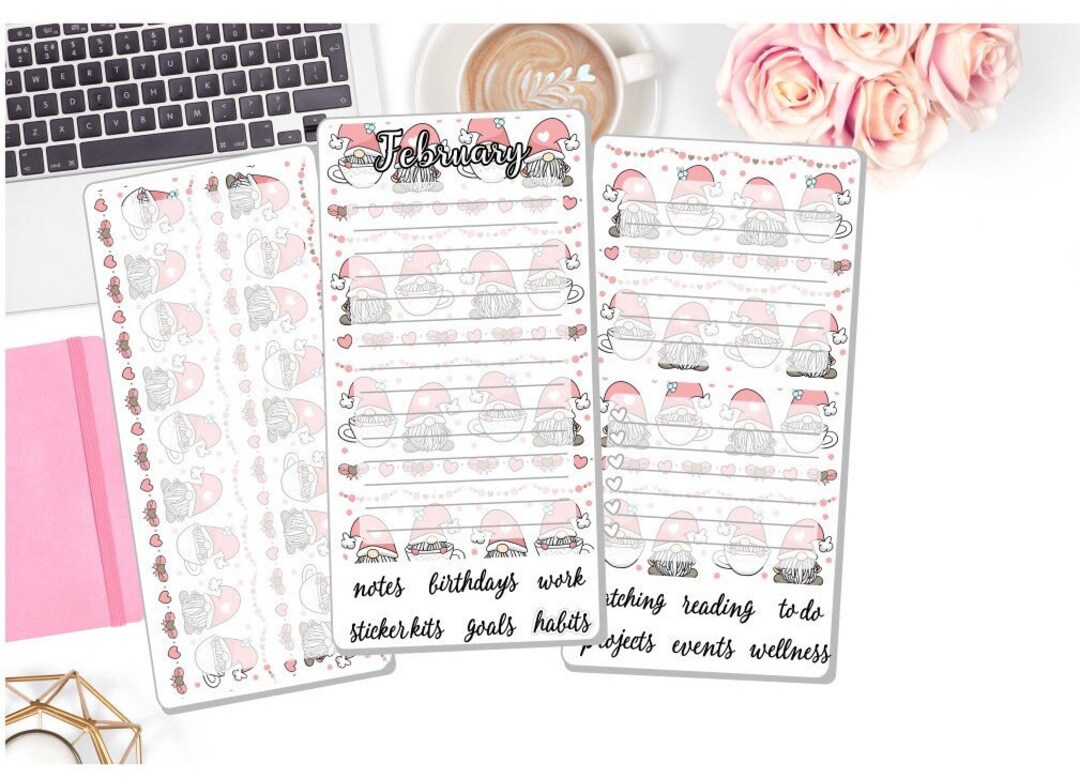 New February Notes Page Sticker Kit Valentines Day Gnomes - Etsy