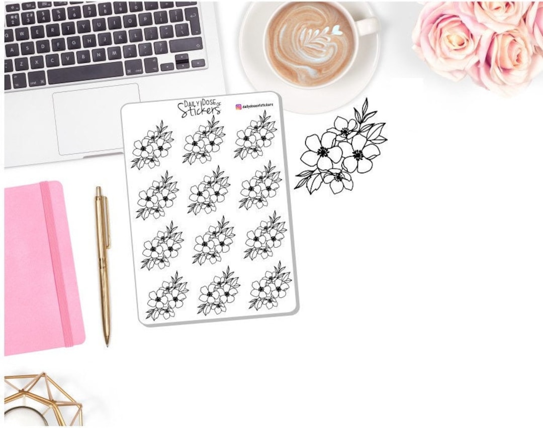 NEW Black & White Floral Sticker Floral Decor Stickers Flower Stickers ...