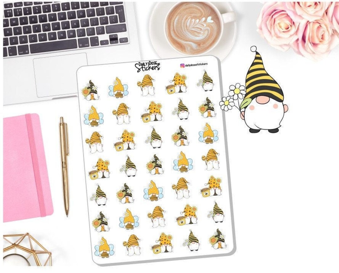 NEW! Honey Bee Gnome Sticker Set - Gnome Stickers - Bee Stickers ...