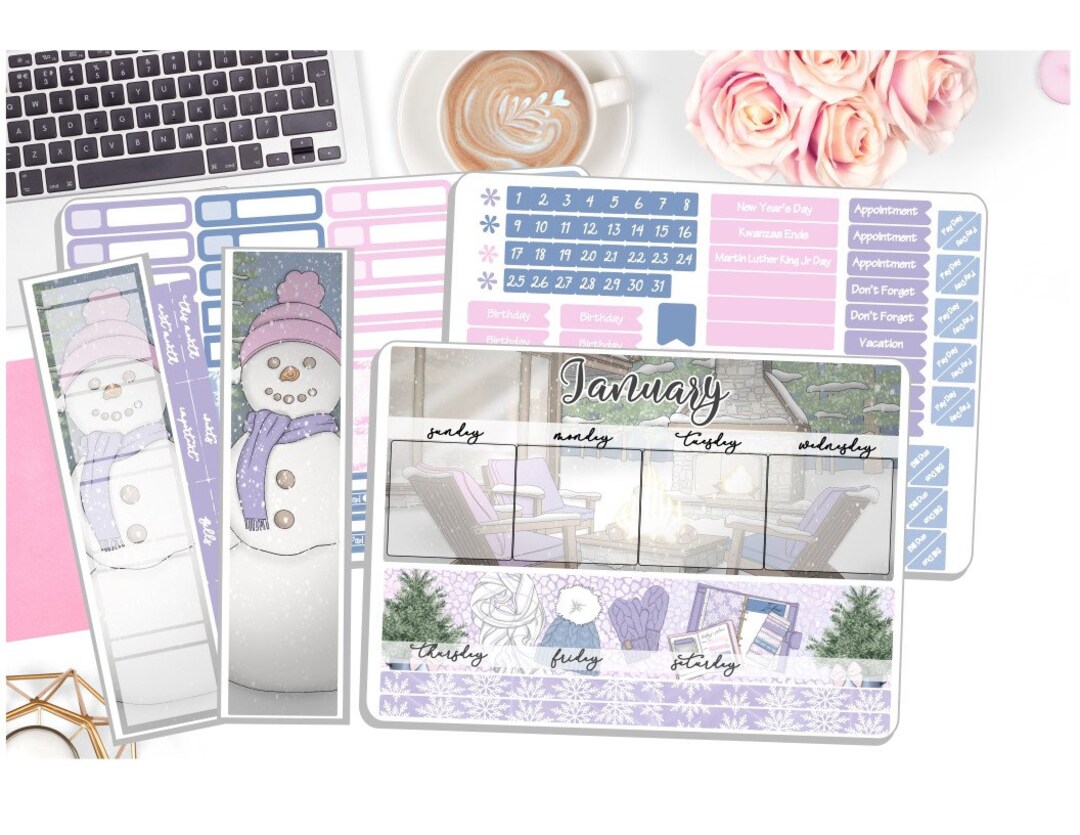Monthly January Sticker Kit - Snowy - January Monthly Kit - Planner ...