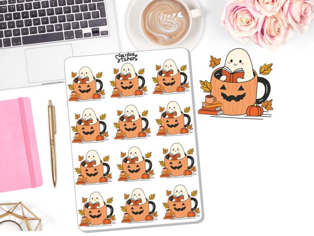 NEW! Bookish Ghost Pumpkin Sticker - Trendy Halloween - Autumn - Fall ...