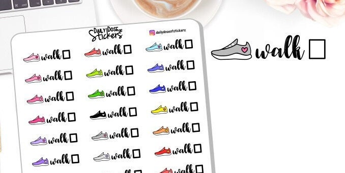 NEW! Walk Stickers With Gym Shoe Icon - Script Stickers - Check Box ...