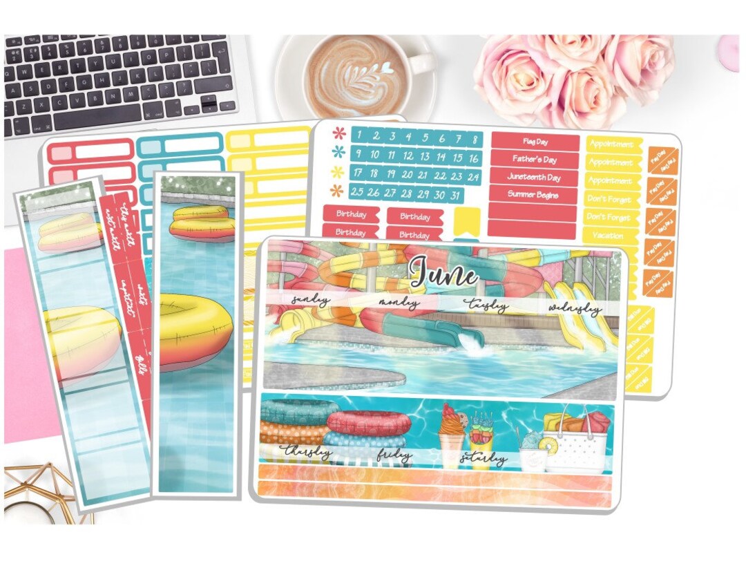 NEW! Monthly June Sticker Kit - Waterpark - May Monthly Kit - Planner ...