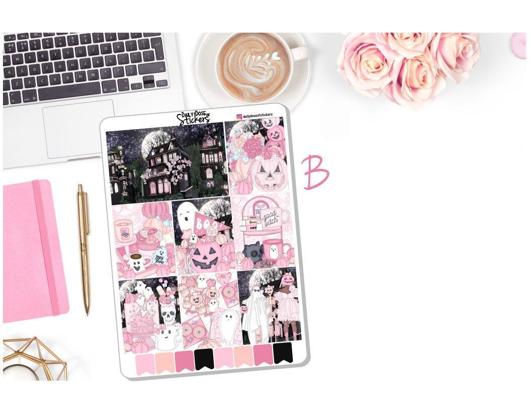 NEW! - Halloween Weekly Sticker Kit - Pink Pumpkin - Halloween Stickers ...