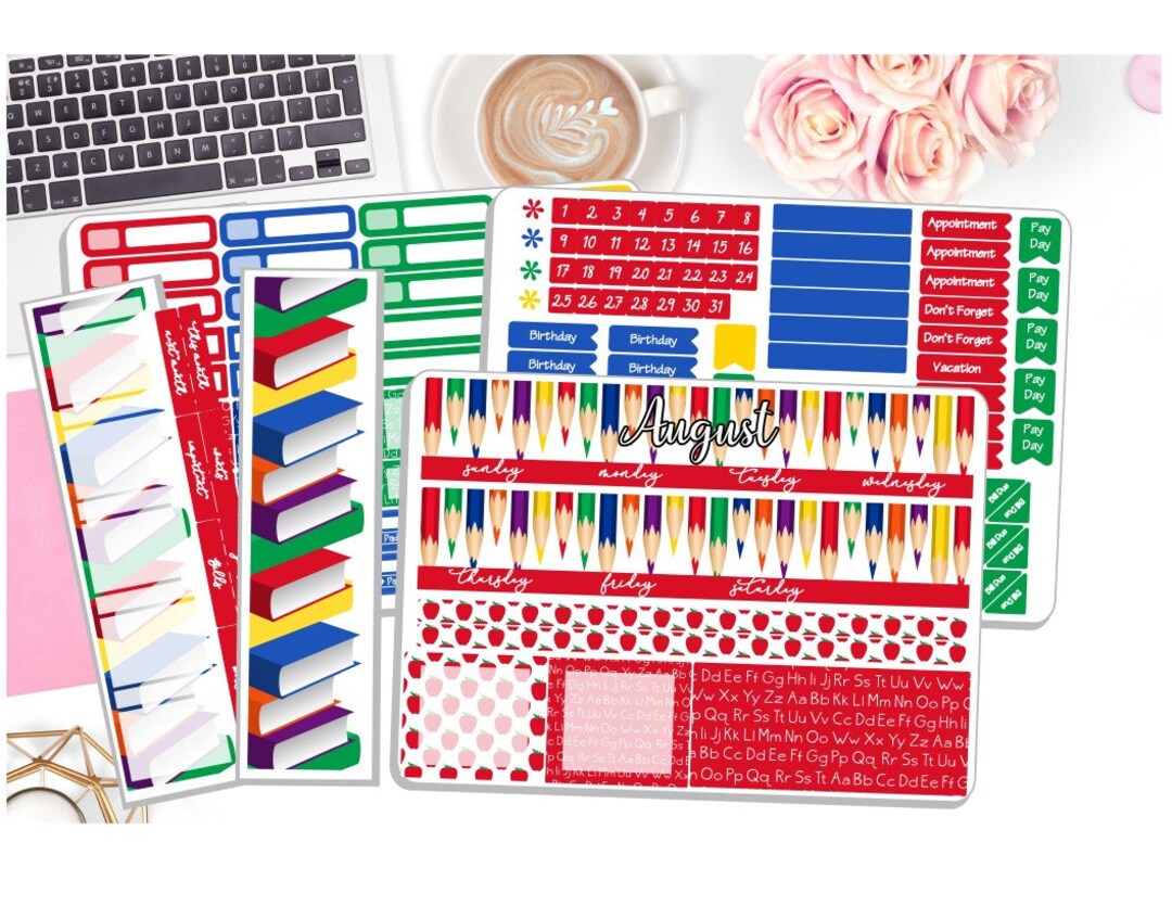 Monthly August Sticker Kit - Back to School - August Monthly Kit ...