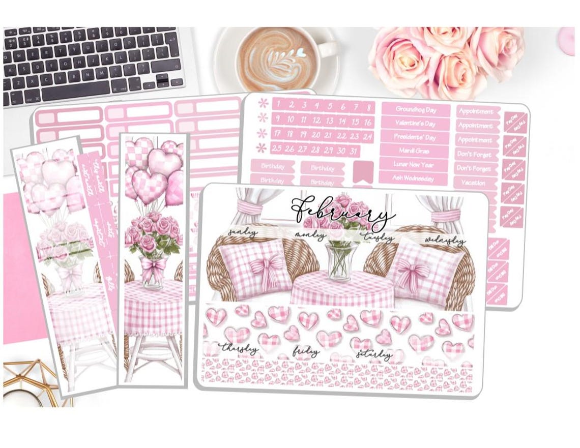 NEW! Monthly February Sticker Kit - Gingham Romance - Monthly Kit ...