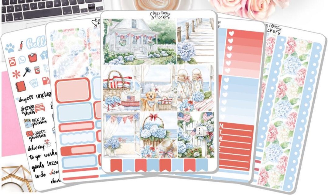 NEW! Weekly Sticker Kit - 4th of July Hydrangea - Summer - July 4th ...