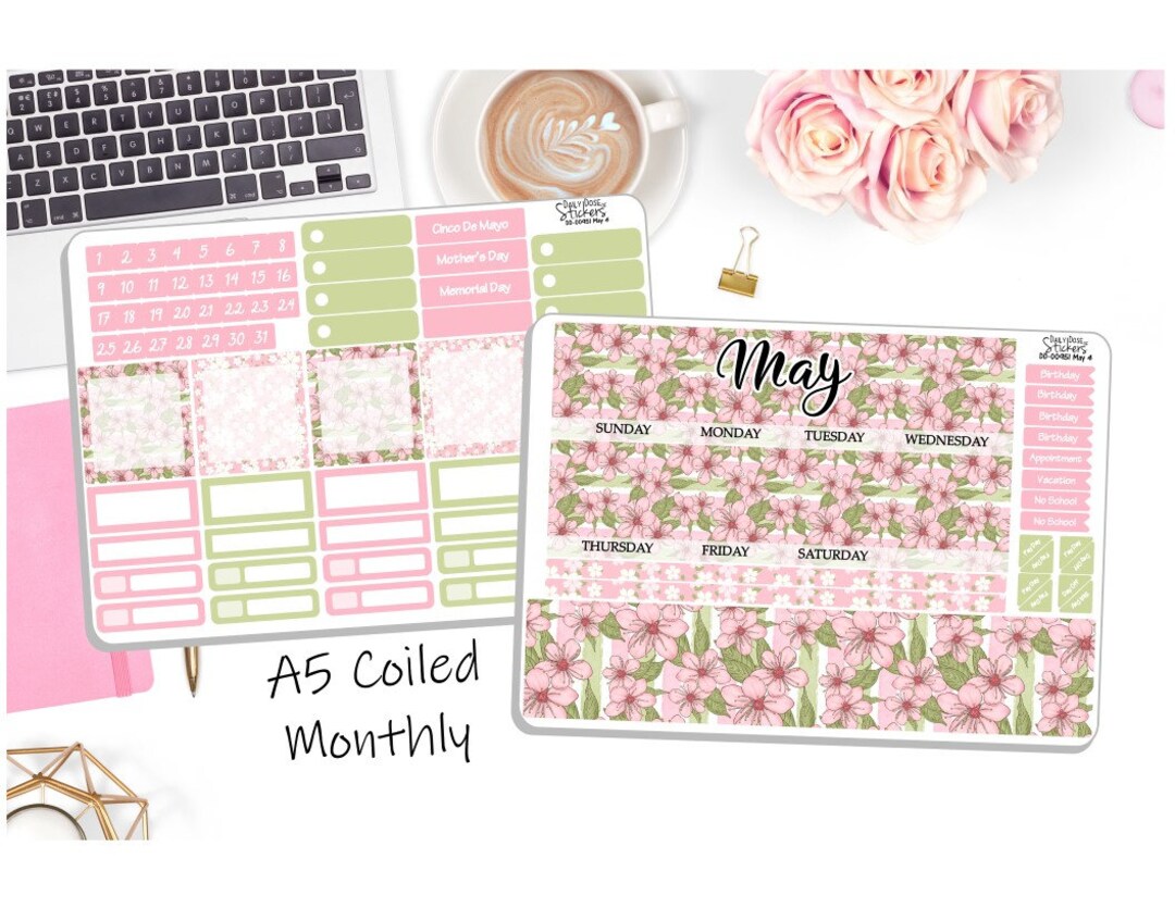NEW! - A5 Monthly Coiled May Sticker Kit - Floral Cherry Blossom - May ...