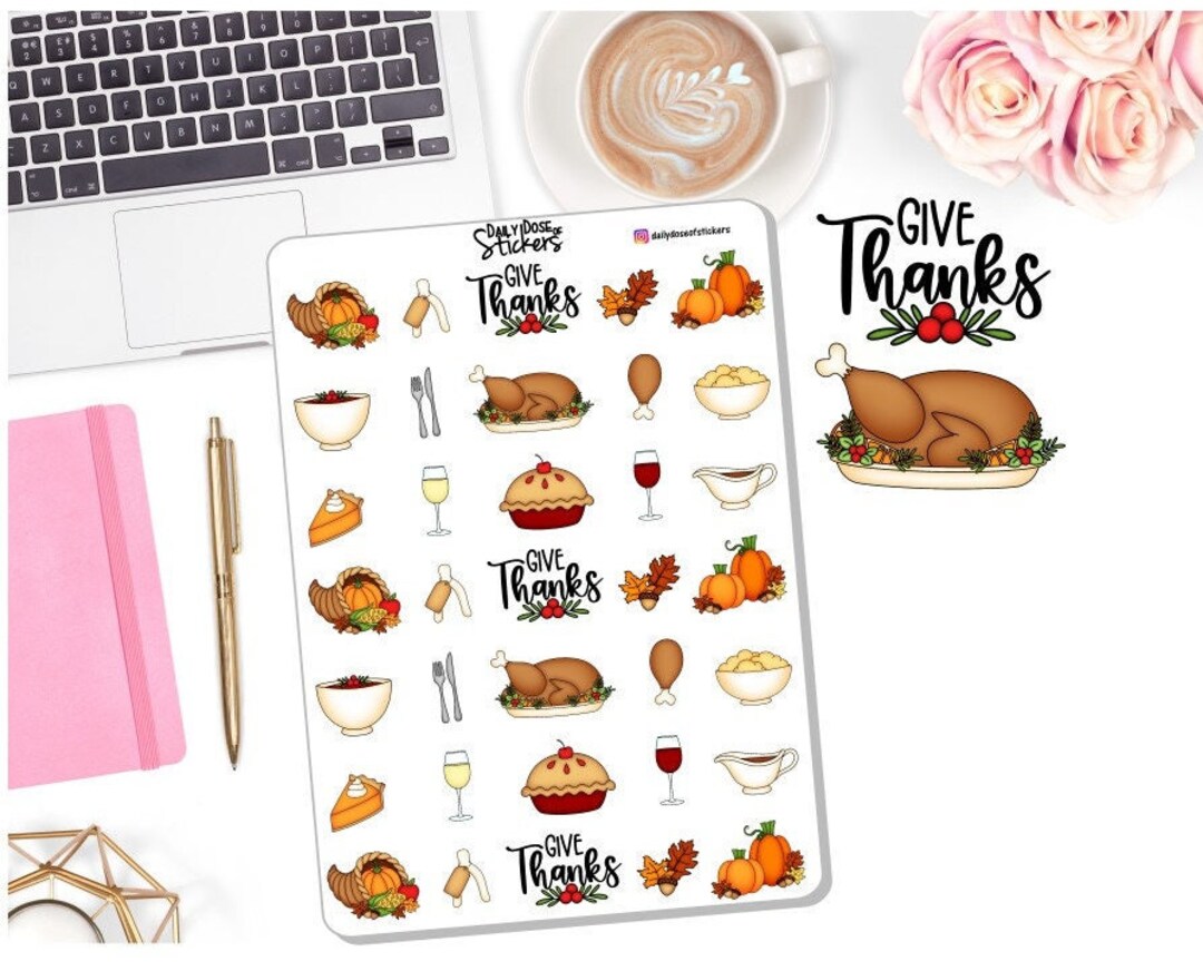 NEW! Give Thanks Clipart Stickers - Thanksgiving Clipart - Thanksgiving ...