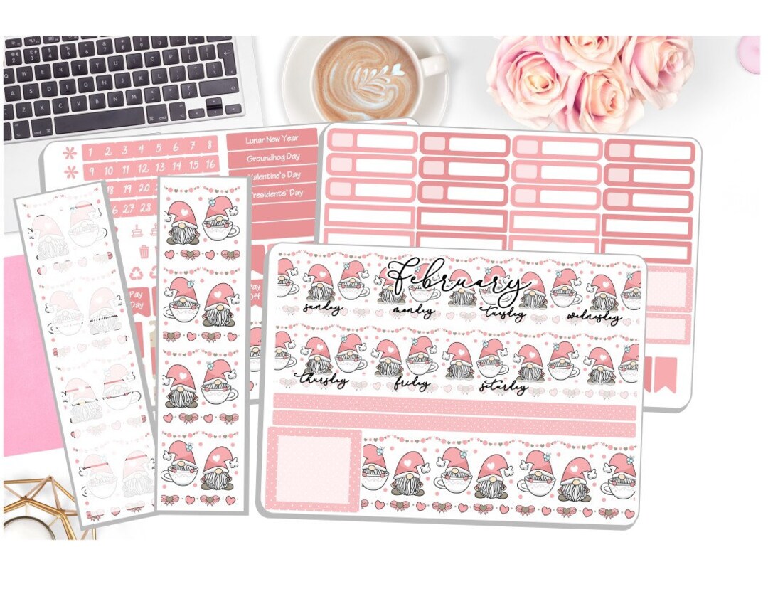 NEW! - Monthly February Sticker Kit Valentines Day Gnomes - Monthly Kit ...