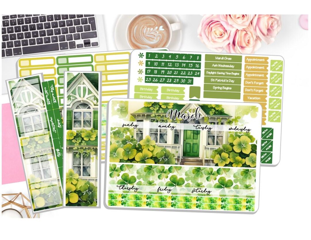 NEW! Monthly March Sticker Kit - Clovers - Monthly Kit - Planner ...