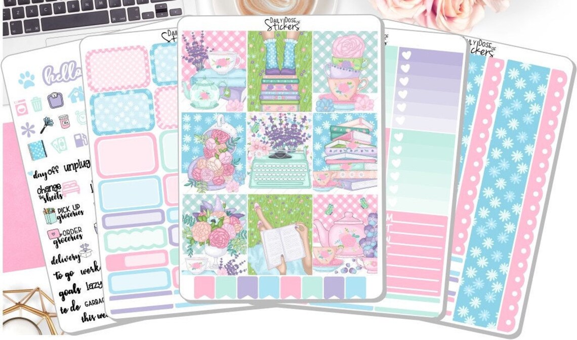 NEW! - Spring Summer Weekly Sticker Kit - Books & Tea - Spring Stickers ...