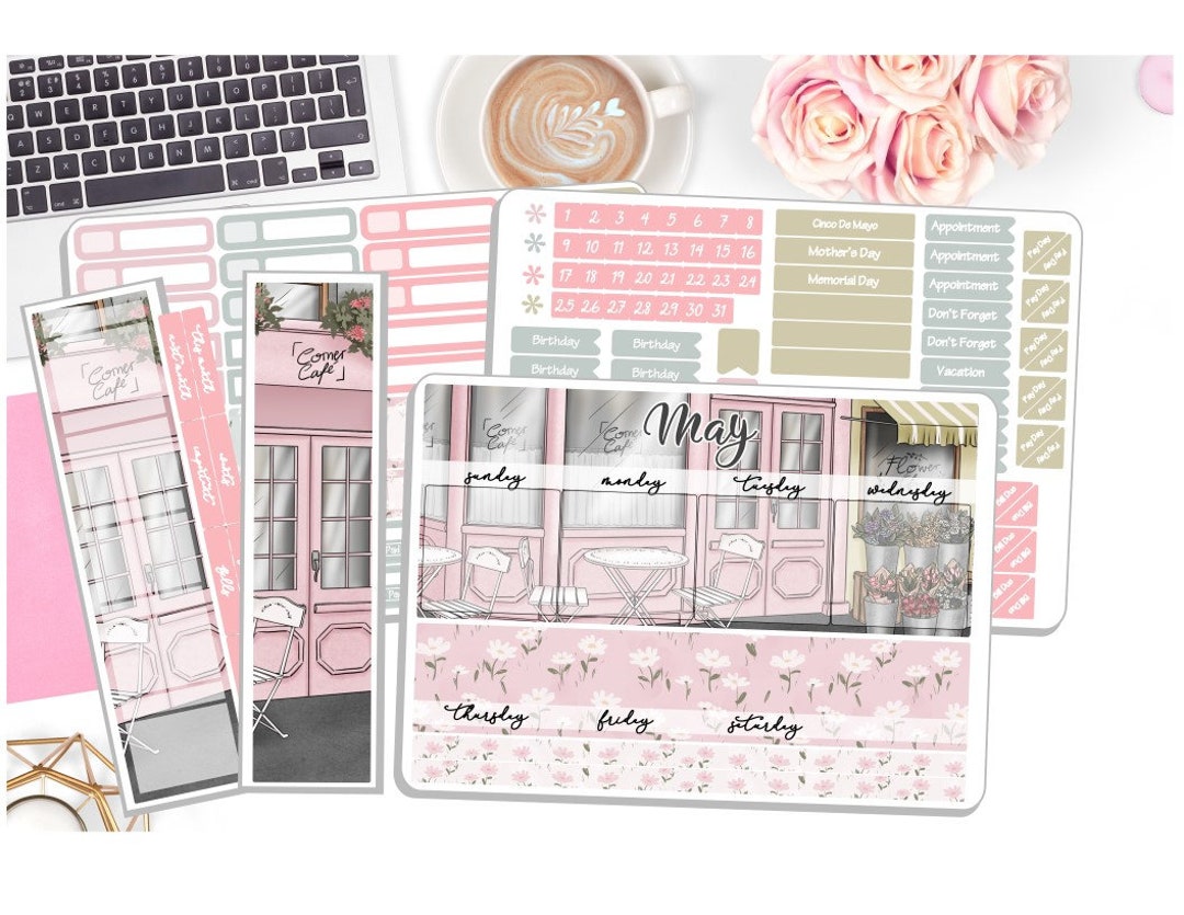 NEW! Monthly May Sticker Kit - Corner Cafe - May Monthly Kit - Planner ...