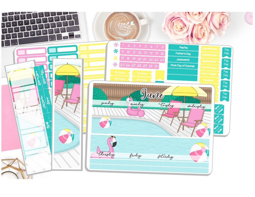 Monthly June Sticker Kit - Poolside - June Monthly Kit - Planner ...