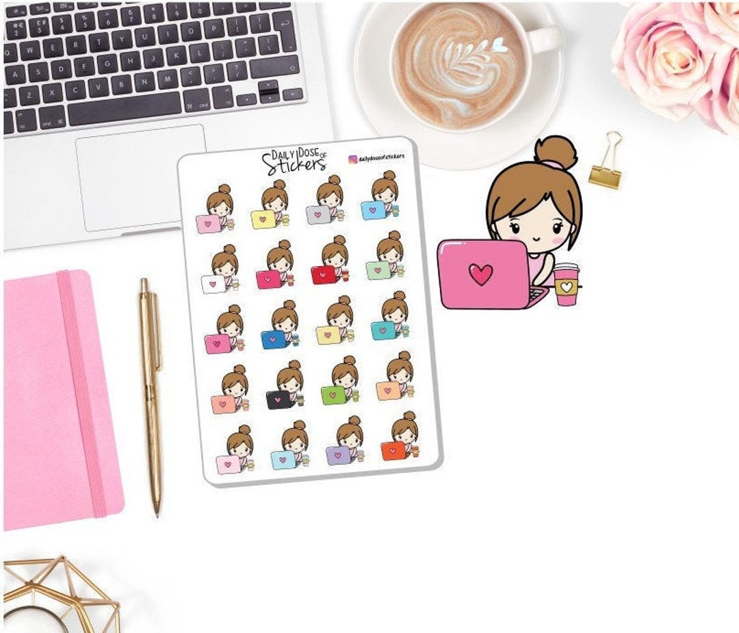 NEW! Laptop Sticker - Character Sticker - Character With Laptop - Work ...