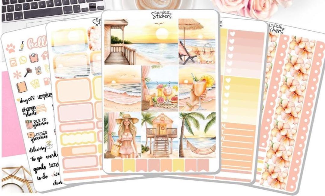 NEW! - Weekly Sticker Kit - Sunset Beach - Summer - Watercolor ...