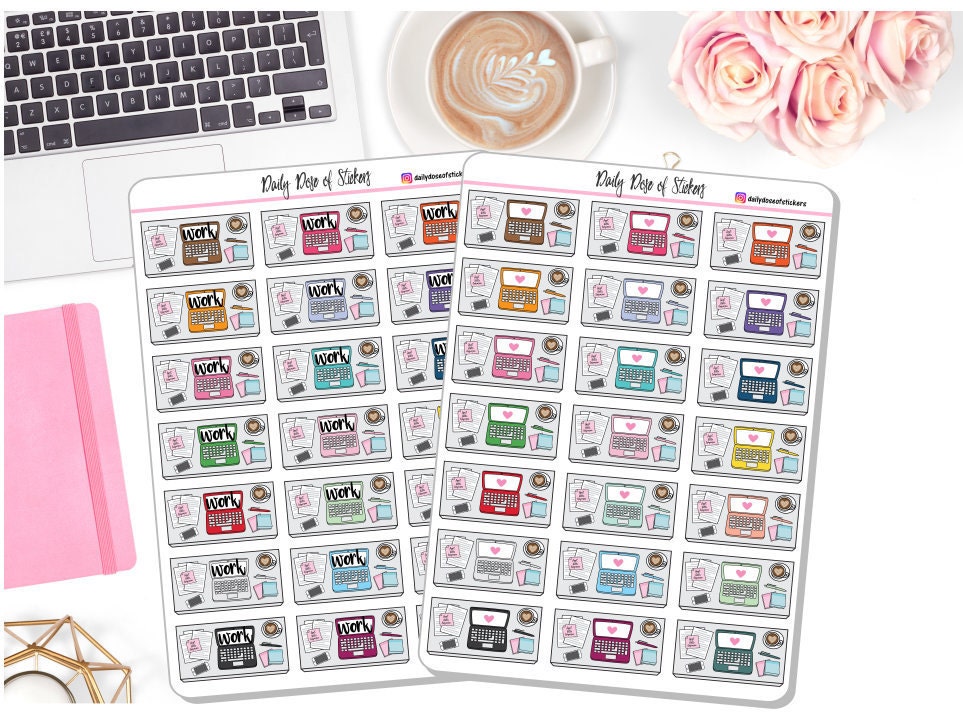 Desk with Computer Flat Lay Stickers Planner Stickers | Etsy